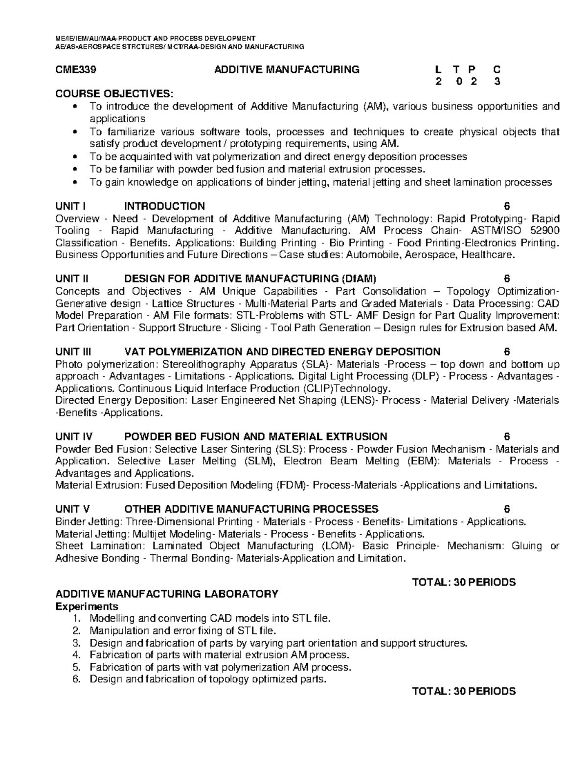 CME339 - ME/IE/IEM/AU/MAA-PRODUCT AND PROCESS DEVELOPMENT AE/AS ...