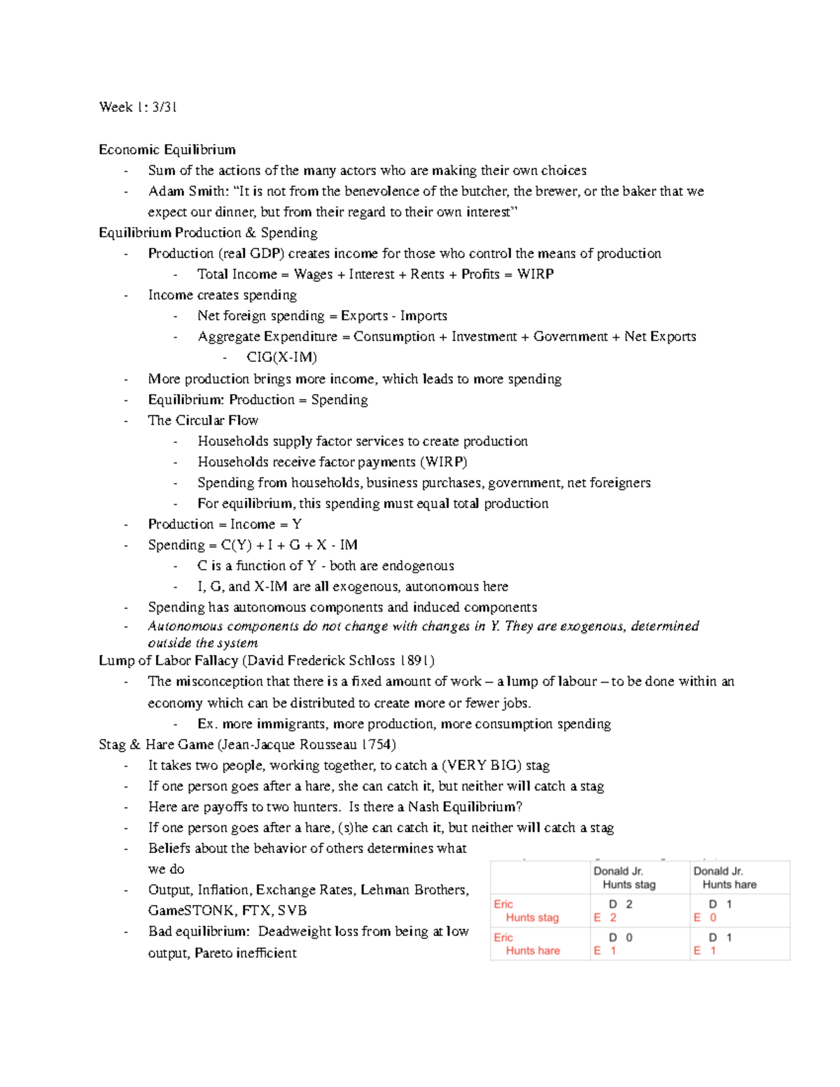 Econ 311 - Lecture Notes 2 - Week 1: 3/ Economic Equilibrium - Sum of ...