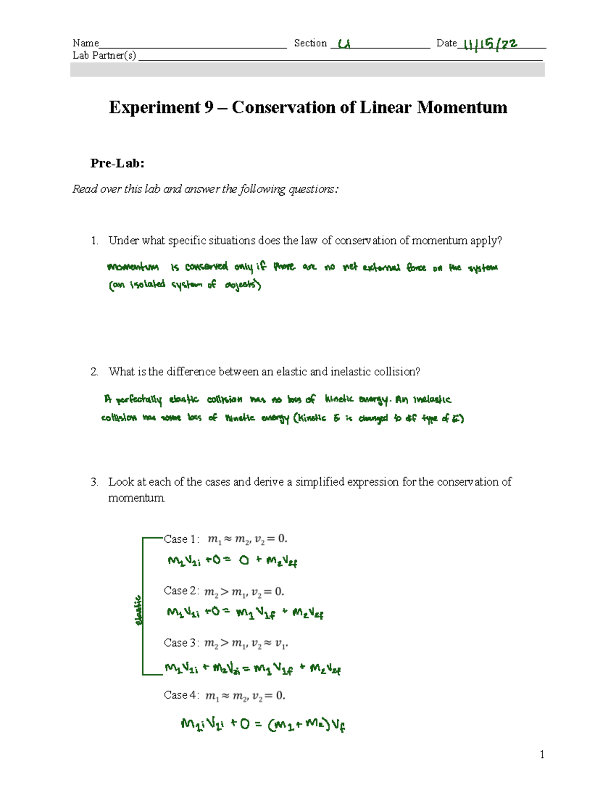Fall2020 Experiment 9 Conservation of Linear Momentum sim 11092020 ...