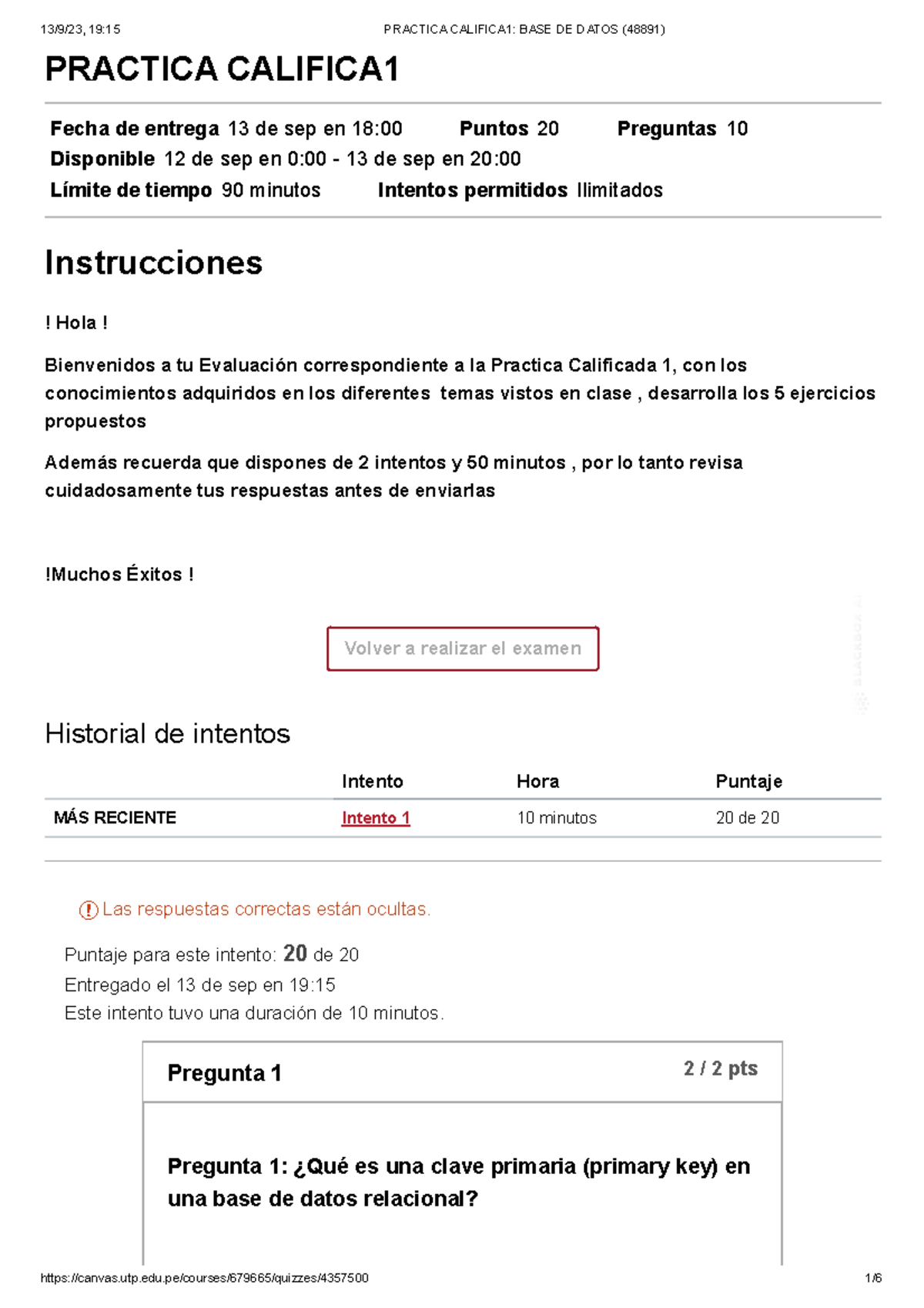 Practica Califica 1 BASE DE Datos (48891) - PRACTICA CALIFICA Fecha de entrega 13 de sep en 18: ...
