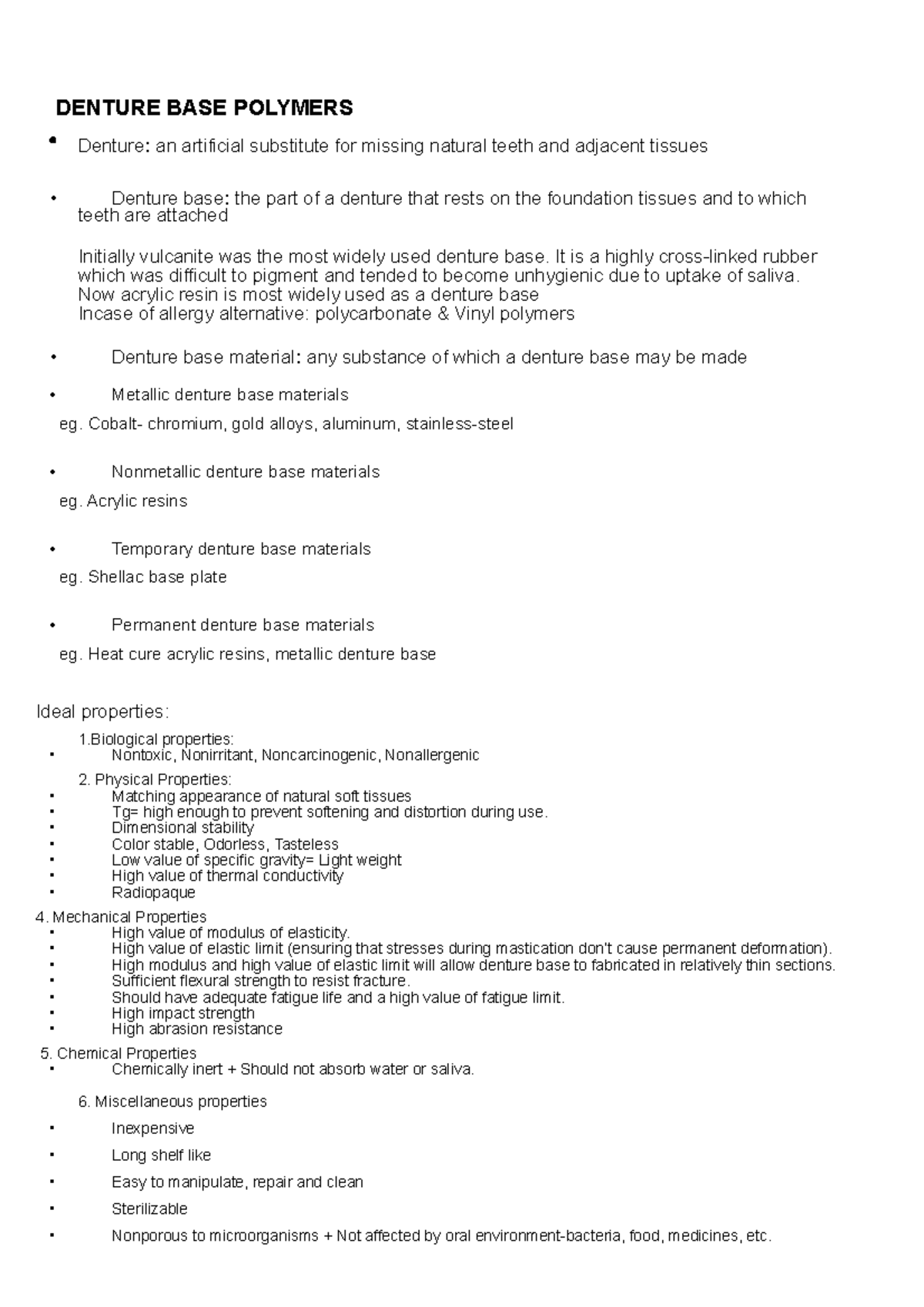 Denture base materials - DENTURE BASE POLYMERS Denture : an artificial substitute for missing ...