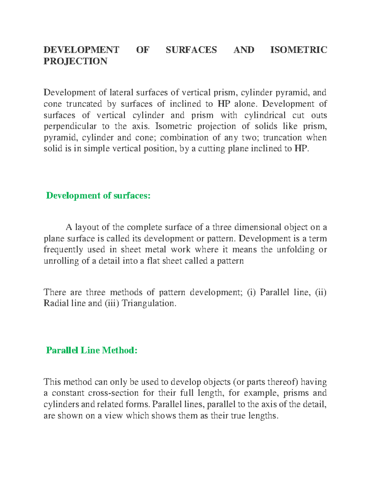 Development OF Surfaces AND Isometric Projection - DEVELOPMENT OF ...