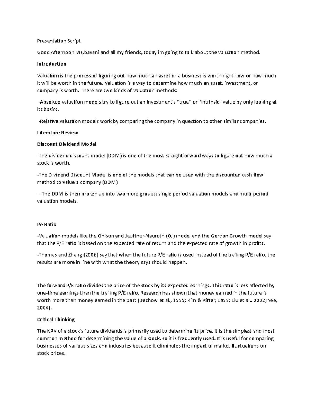 Presentation Script fin302 - Presentation Script Good Afternoon Ms ...