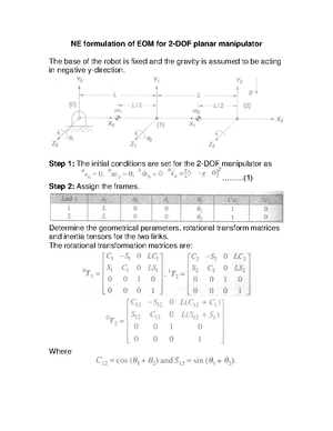 Robotics The LE Dynamic Model Algorithm 2 DOF Problem - The LE Dynamic ...