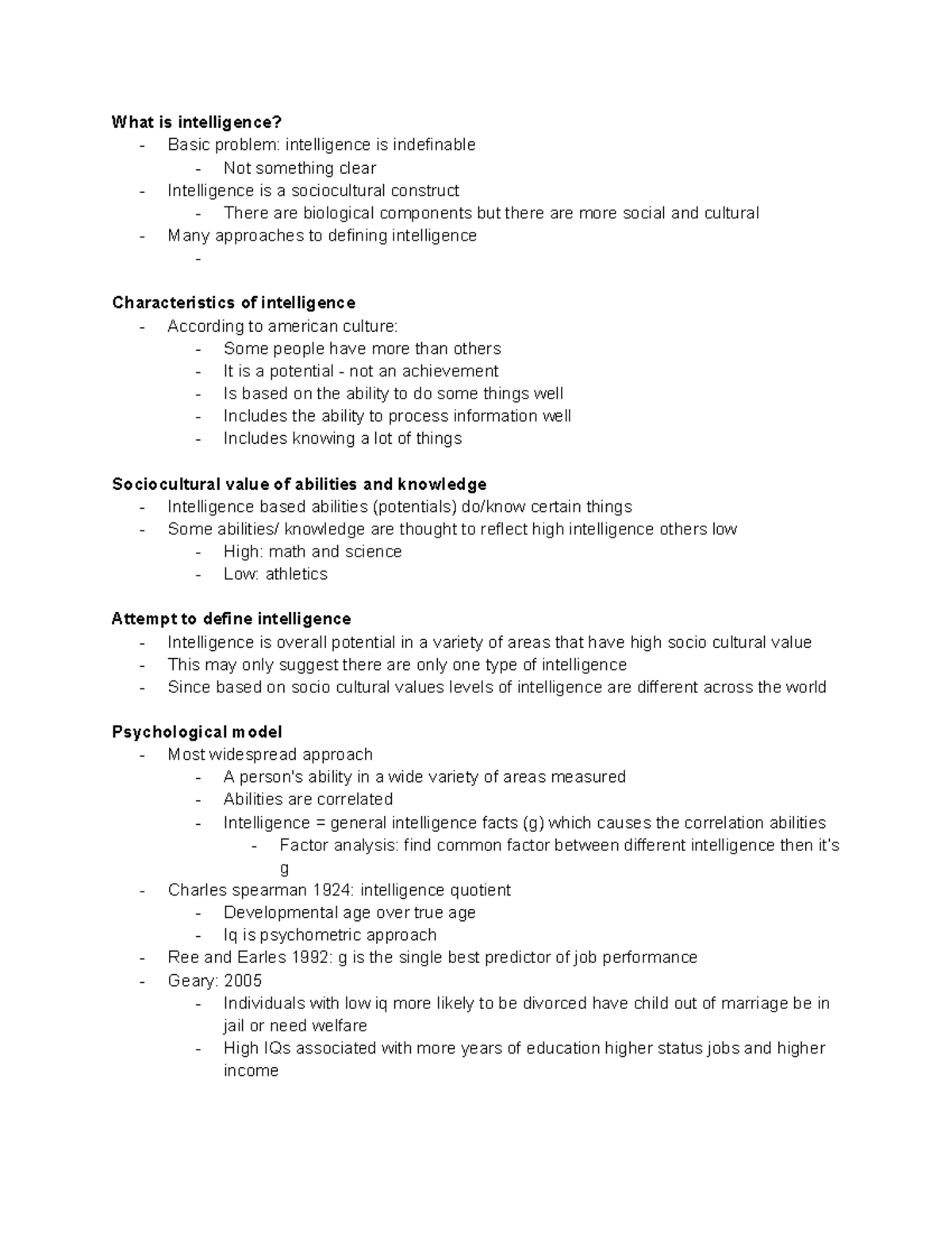 Intelligence - notes - What is intelligence? - Basic problem ...