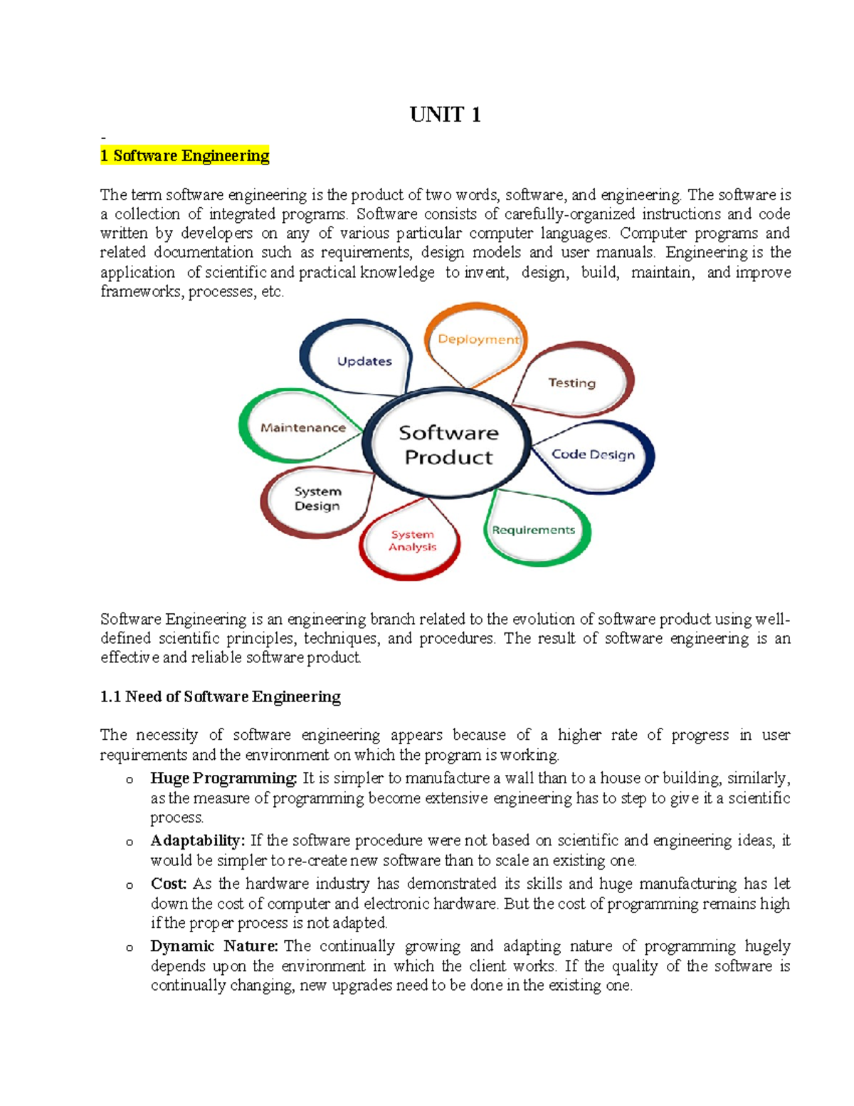 SE Software Engineering UNIT-1 - UNIT 1 - 1 Software Engineering The ...