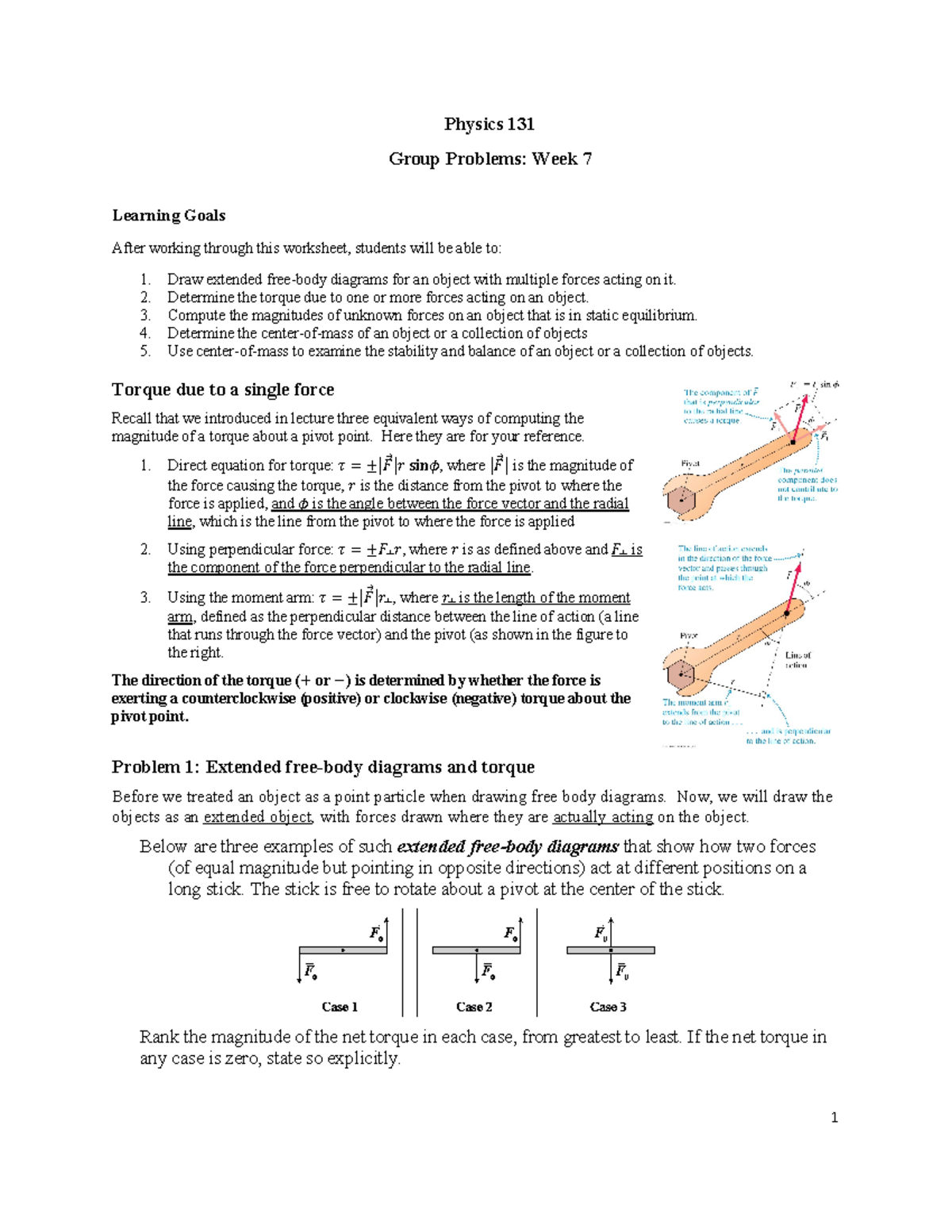 GP Week 7 Solutions - Physics 131 Group Problems: Week 7 Learning Goals ...