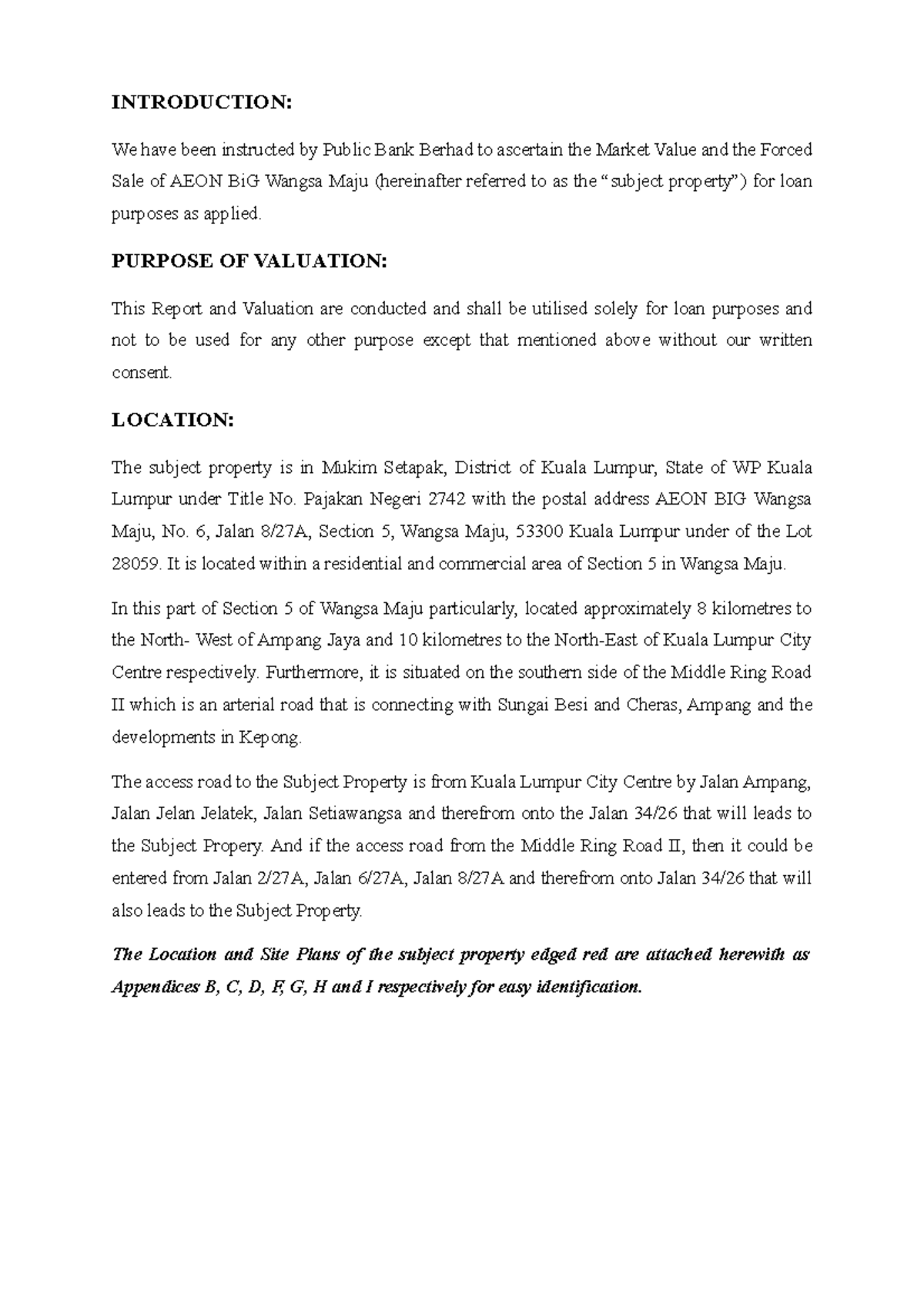 I. val - An incomplete version of an example of a report and valuation ...