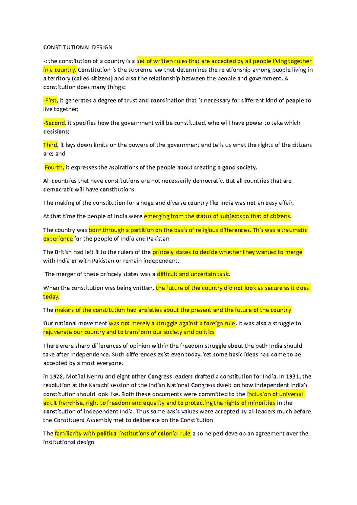 Constitutional Design Class 9 Final Revision Notes - CONSTITUTIONAL ...