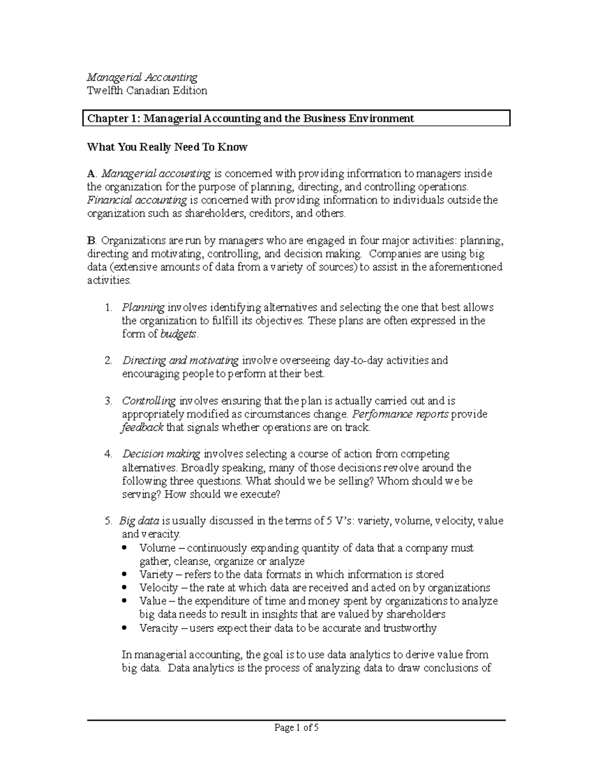 Chapter 1 - Managerial Accounting and the Business Environment ...
