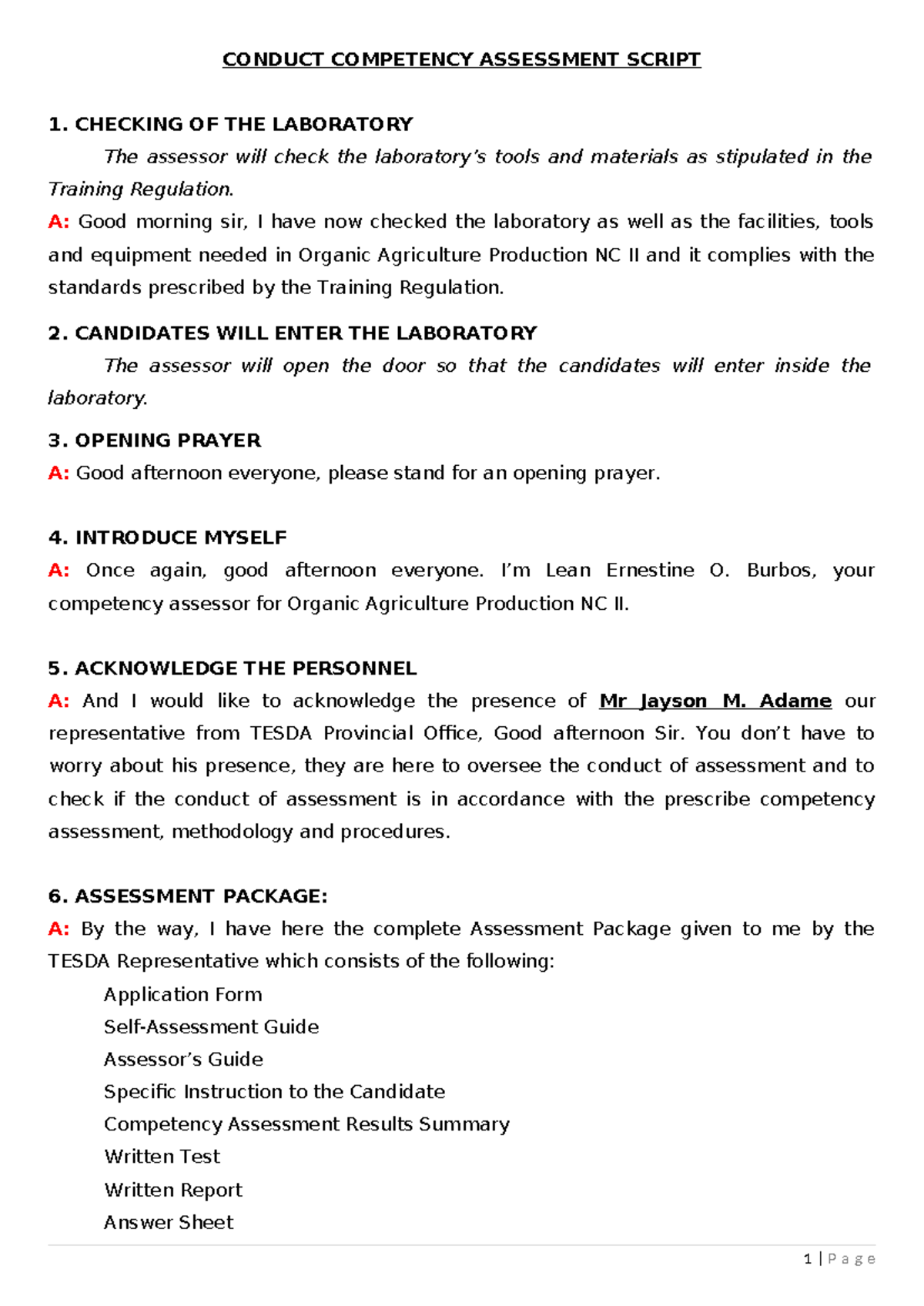 CCA-Script-edited - nothing - CONDUCT COMPETENCY ASSESSMENT SCRIPT 1 ...