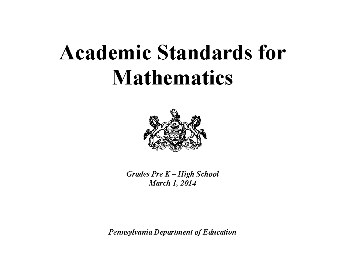 PA Core Standards Mathematics Pre K-12 March 2014 UA - Academic ...