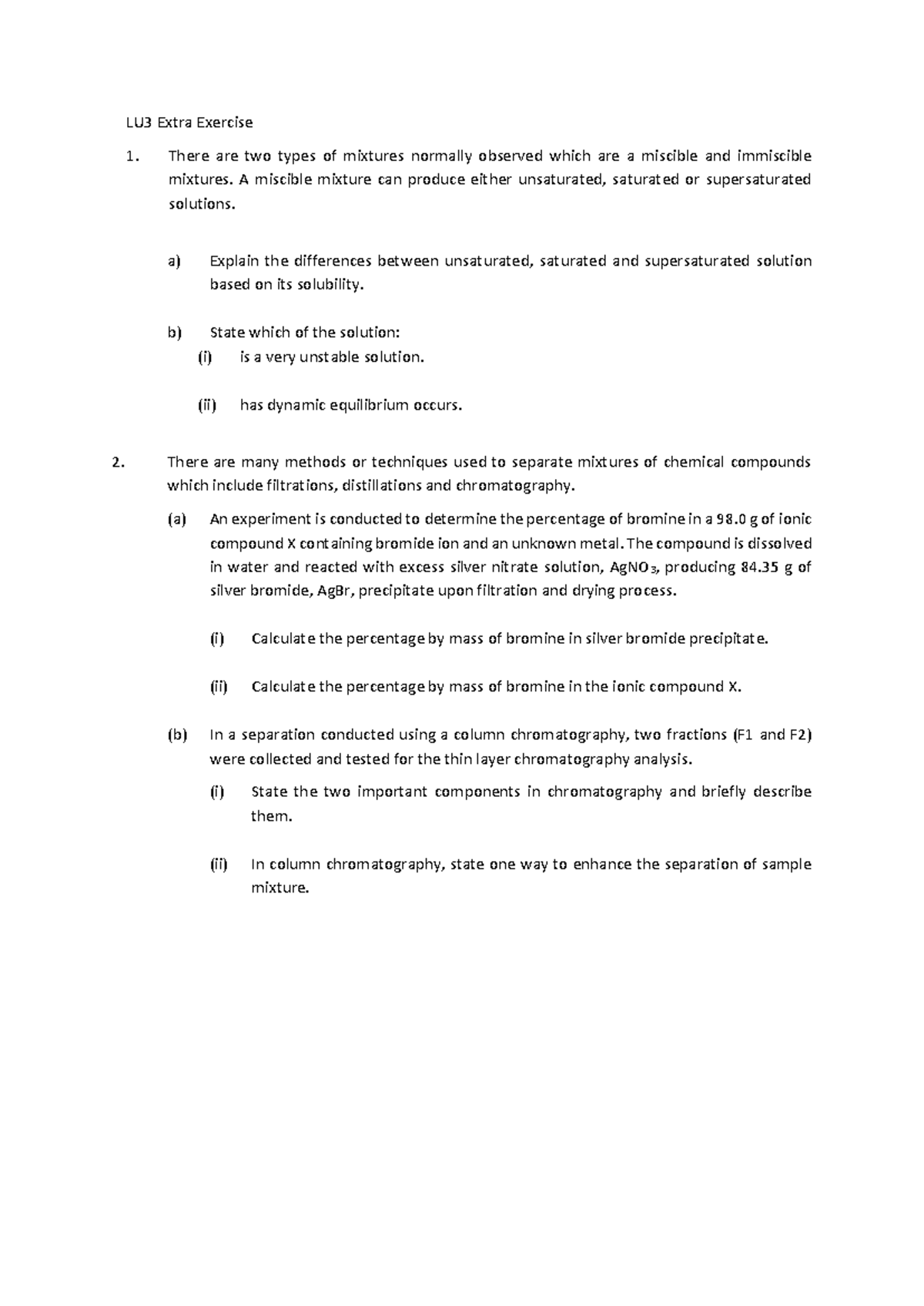 LU3 Extra Exercise - LU3 Extra Exercise There are two types of mixtures ...