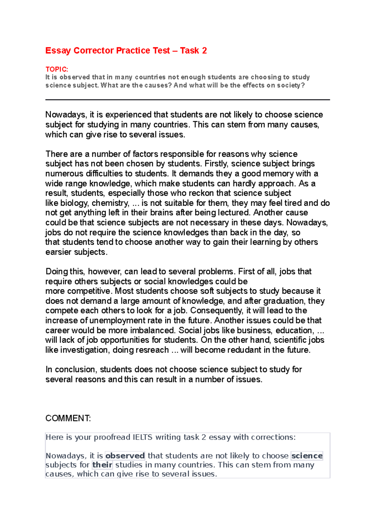 DOL English Test TA Task 2 - Essay Corrector Practice Test – Task 2 ...
