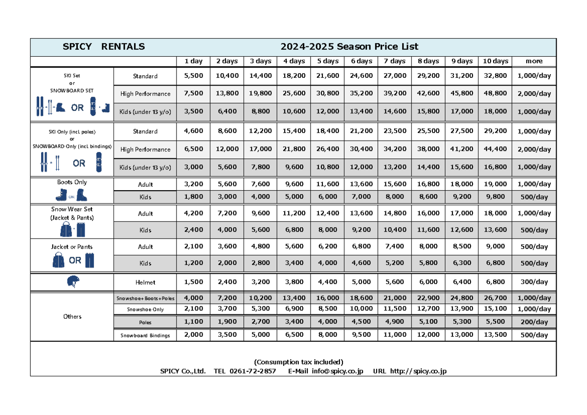 Rentalrates 24 25 en - fffff - 1 day 2 days 3 days 4 days 5 days 6 days ...
