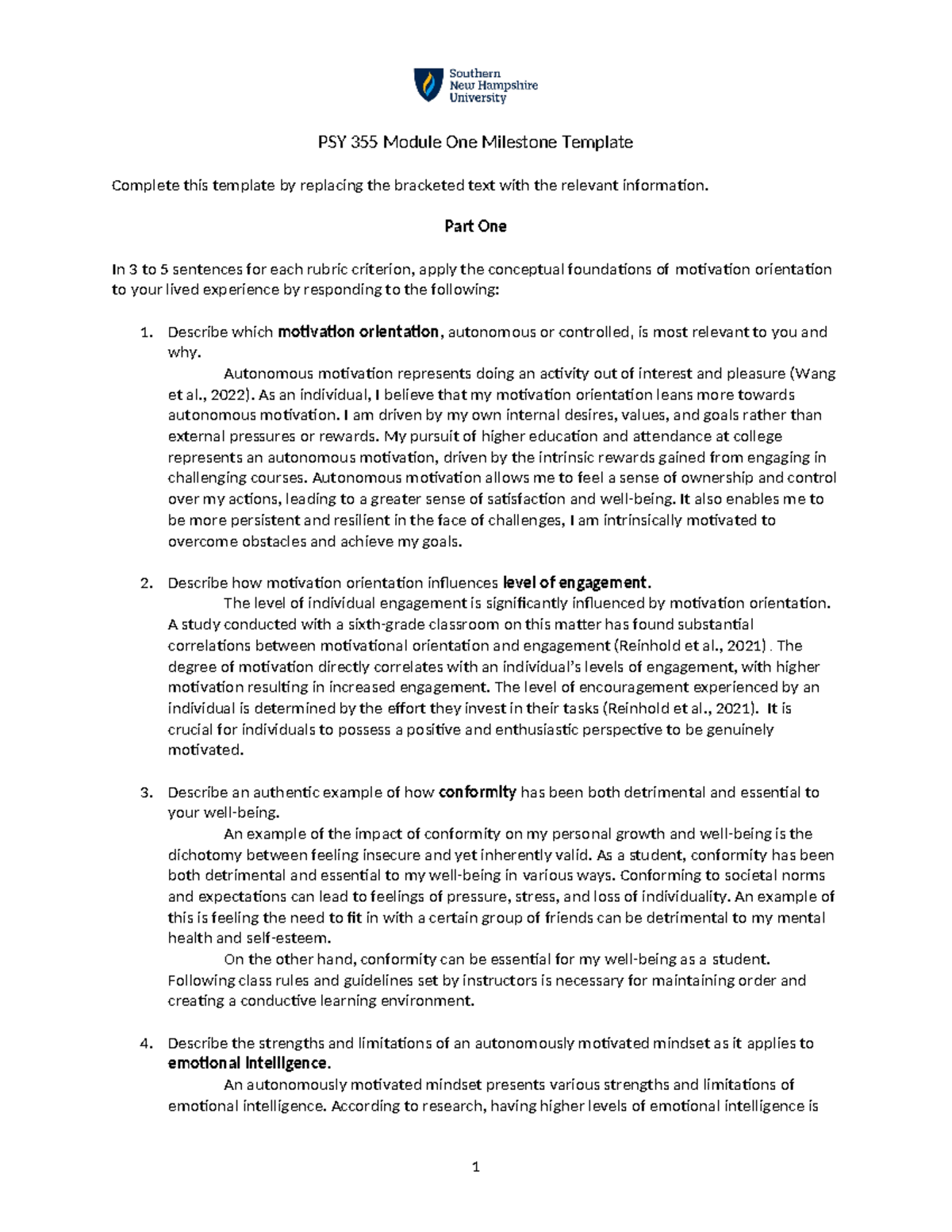 PSY 355 Module One Milestone Template - PSY 355 Module One Milestone ...