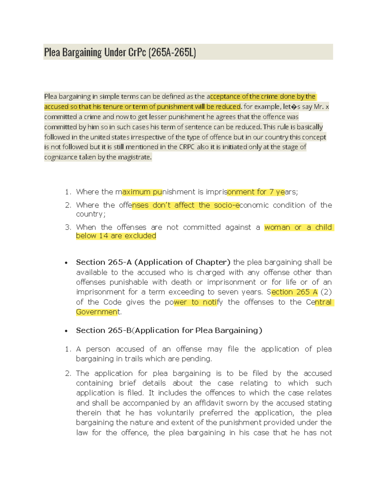 Plea Bargaining Under Cr Pc - Plea Bargaining Under CrPc (265A-265L) Plea bargaining in simple ...