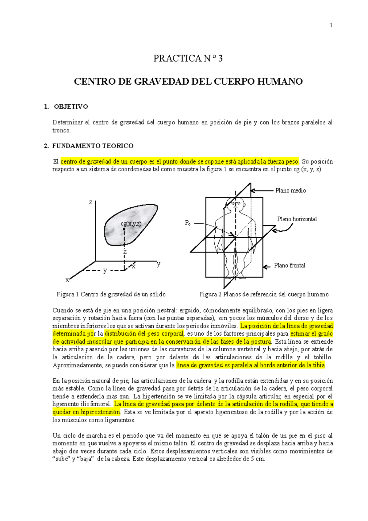 Centro De Gravedad - suerte - PRACTICA N º 3 CENTRO DE GRAVEDAD DEL CUERPO HUMANO 1. OBJETIVO ...