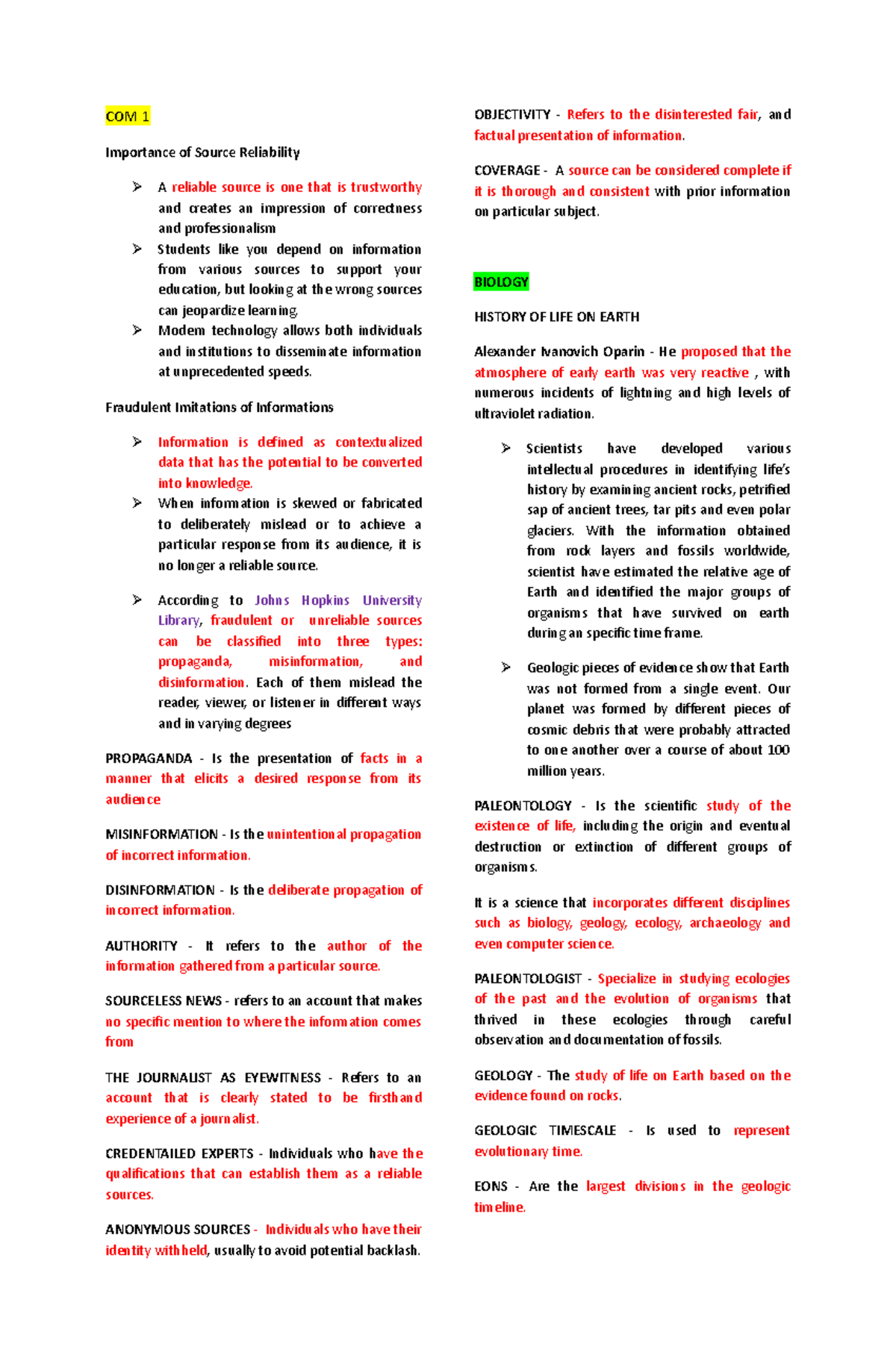 Reviewer - COM 1 Importance of Source Reliability A reliable source is ...