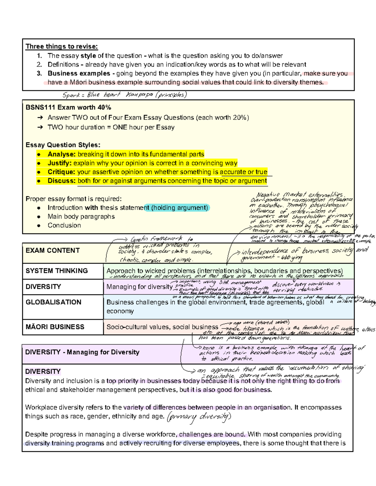 BSNS 111 - Exam Prep (1) 2 - Three things to revise: 1. The essay style ...