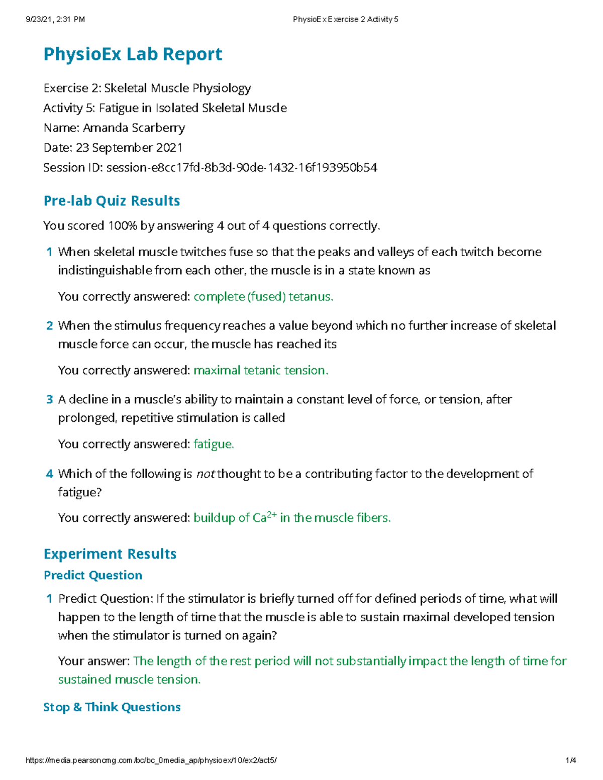 Lab Report Physio Ex Exercise 2 Activity 5 - HSC207 - Jersey College ...