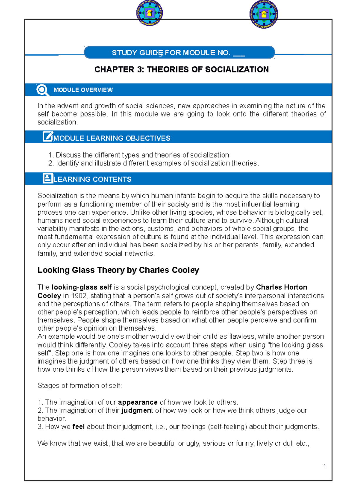 Theories of Socialization - 3 CHAPTER 3: THEORIES OF SOCIALIZATION ...