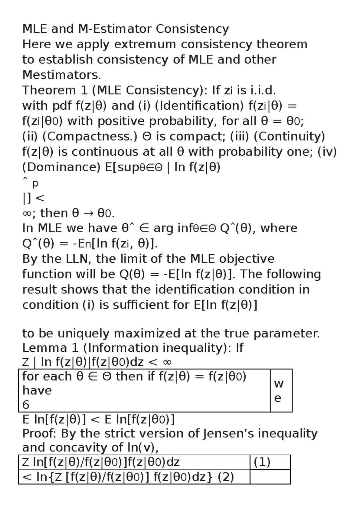 Lecture 3 - MLE and M-Estimator Consistency Here we apply extremum consistency theorem to ...