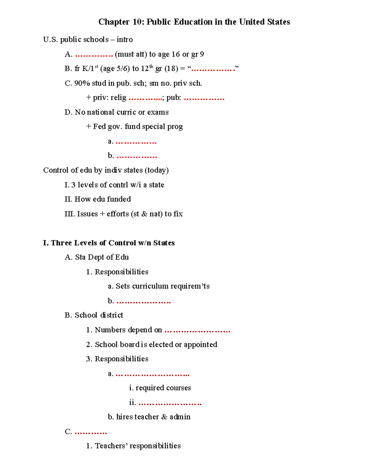 Chapter 10 - Homework - Chapter 10: Public Education in the United ...
