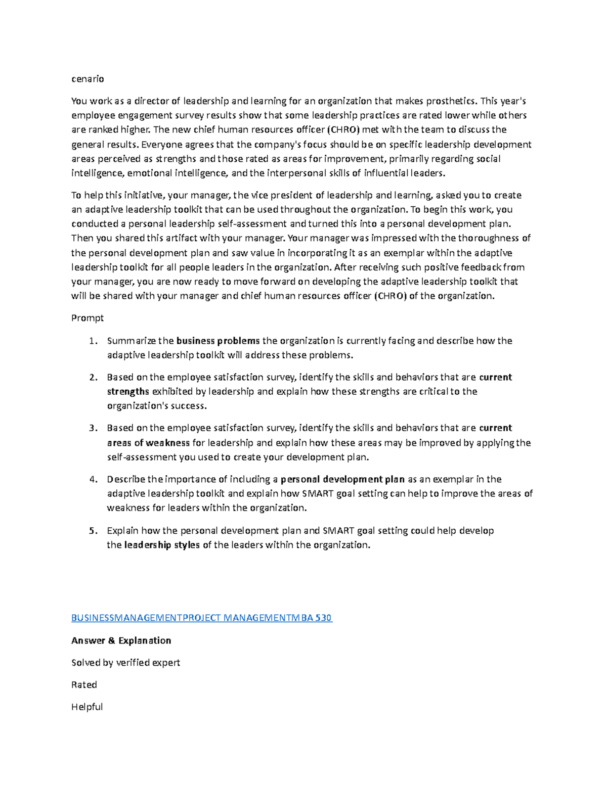 Example milestone 2 - cenario You work as a director of leadership and ...