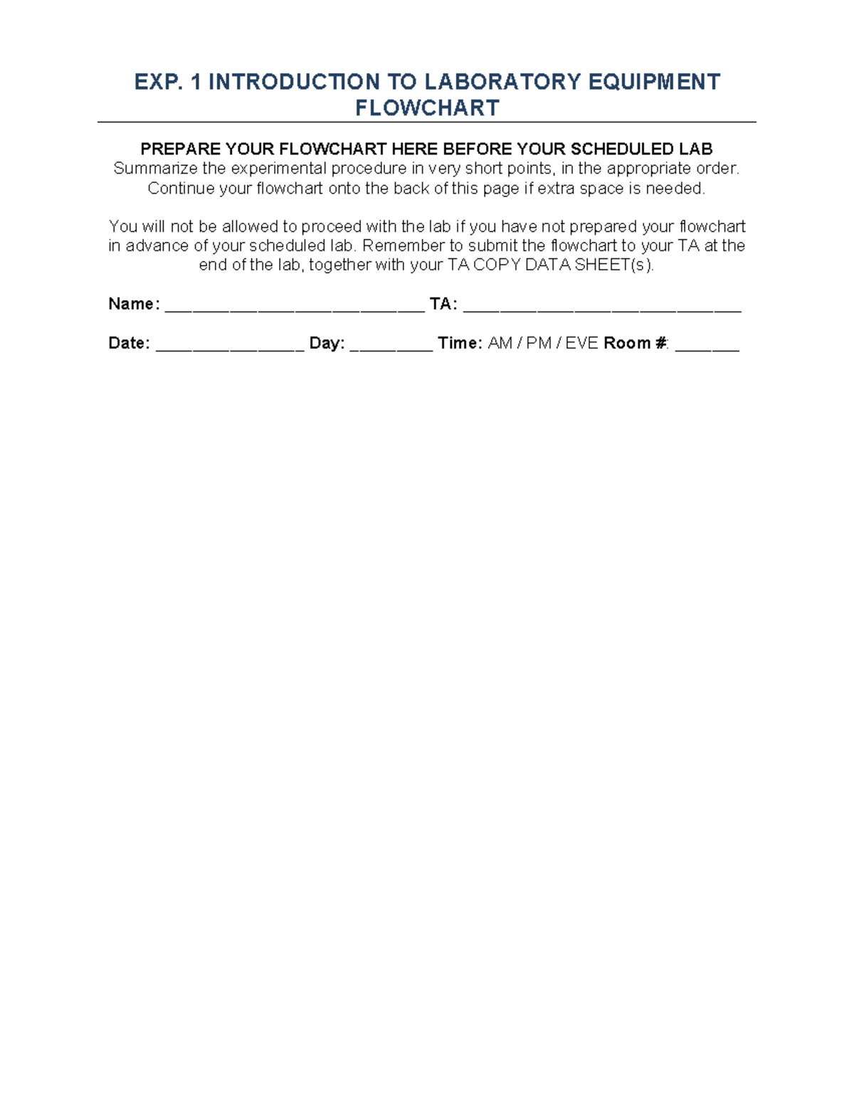 F22 CHEM1040 Exp.1 Data Sheets - FLOWCHART PREPARE YOUR FLOWCHART HERE ...