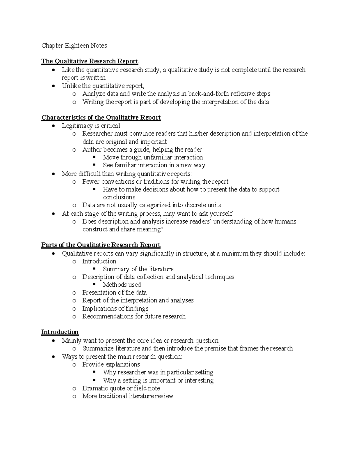 Chapter Eighteen Notes - , analytical memos first) Methods to analyze ...