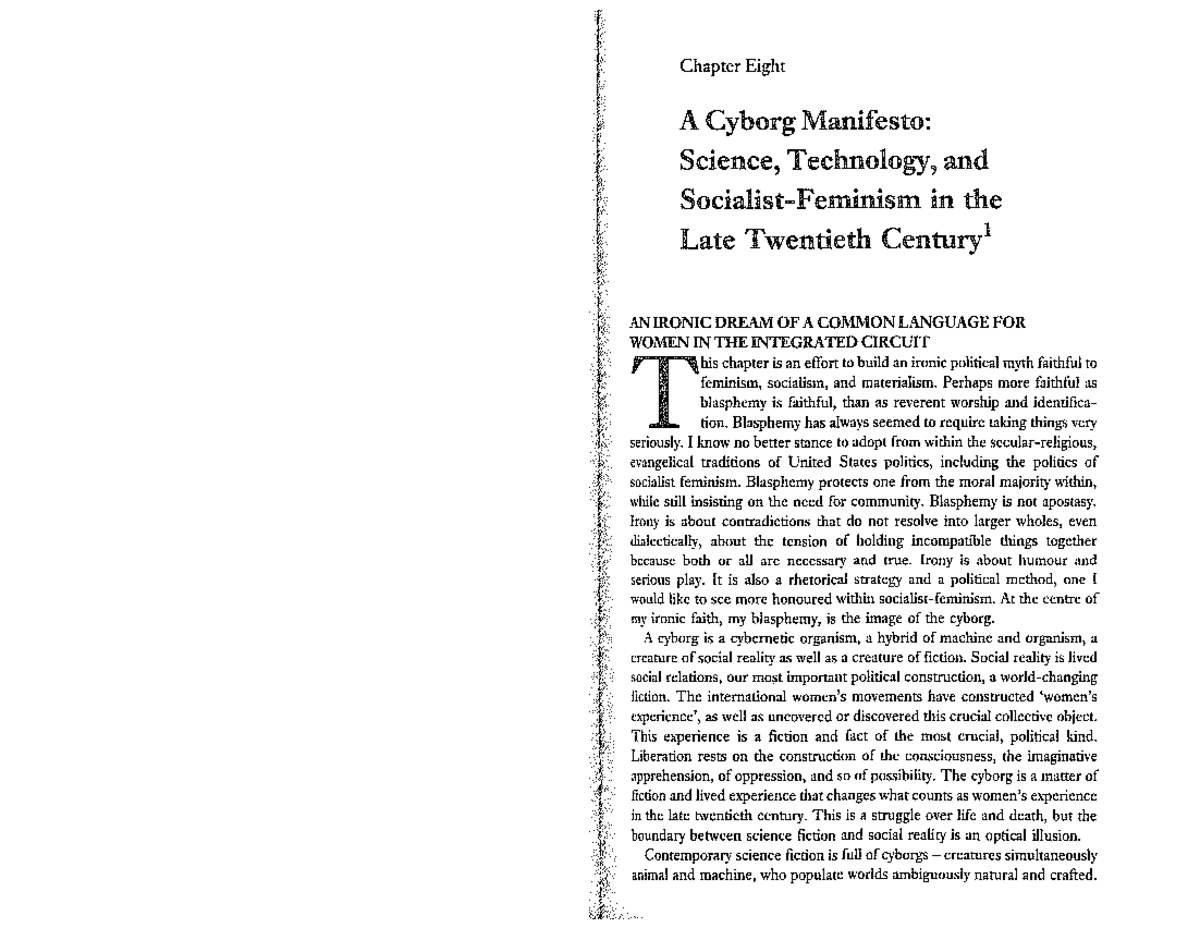 A Cyborg Manifesto Science Technology and Socialist- Feminism in the ...