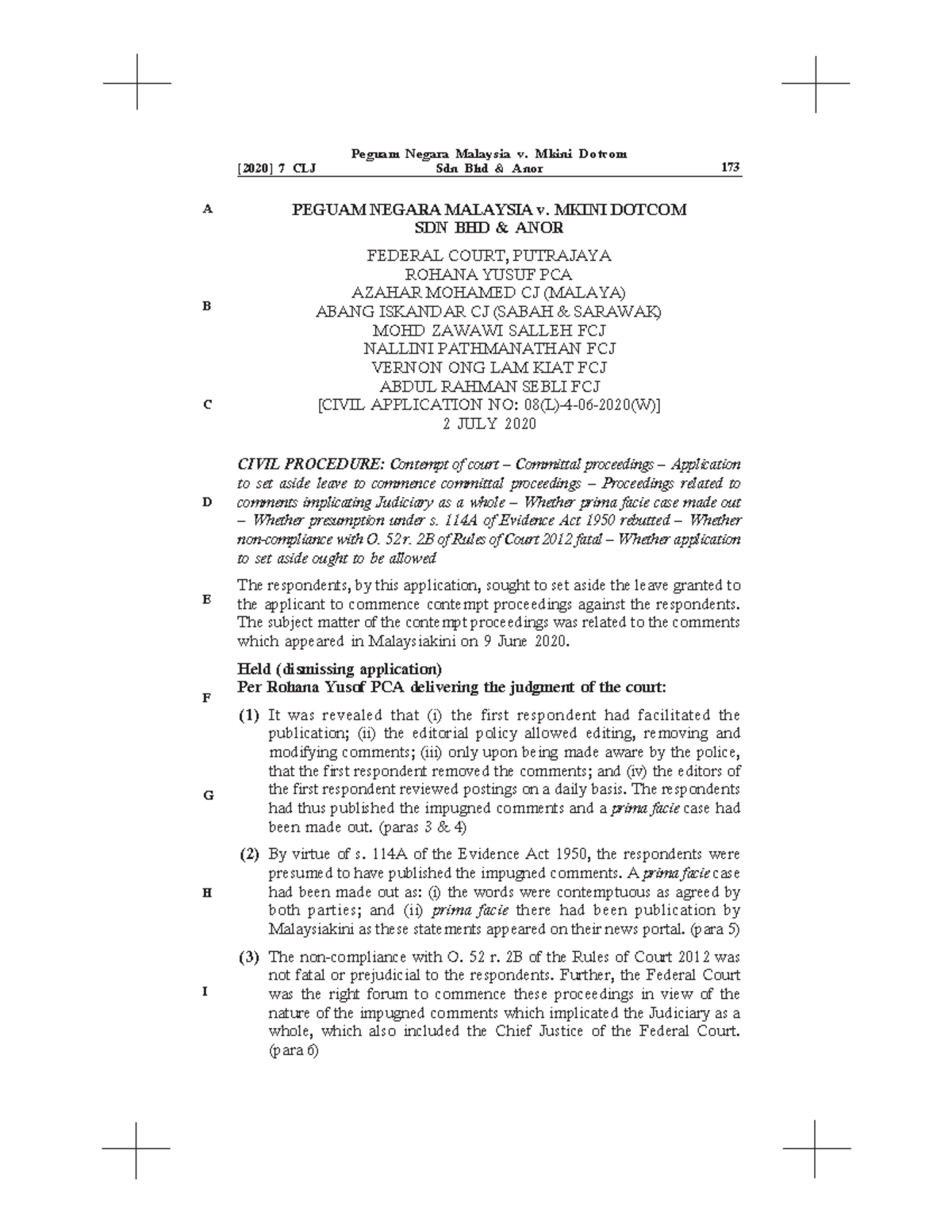 Peguam Negara Malaysia v Mkini Dotcom Sdn Bhd [2020] 7 CLJ 173 - [2020 ...