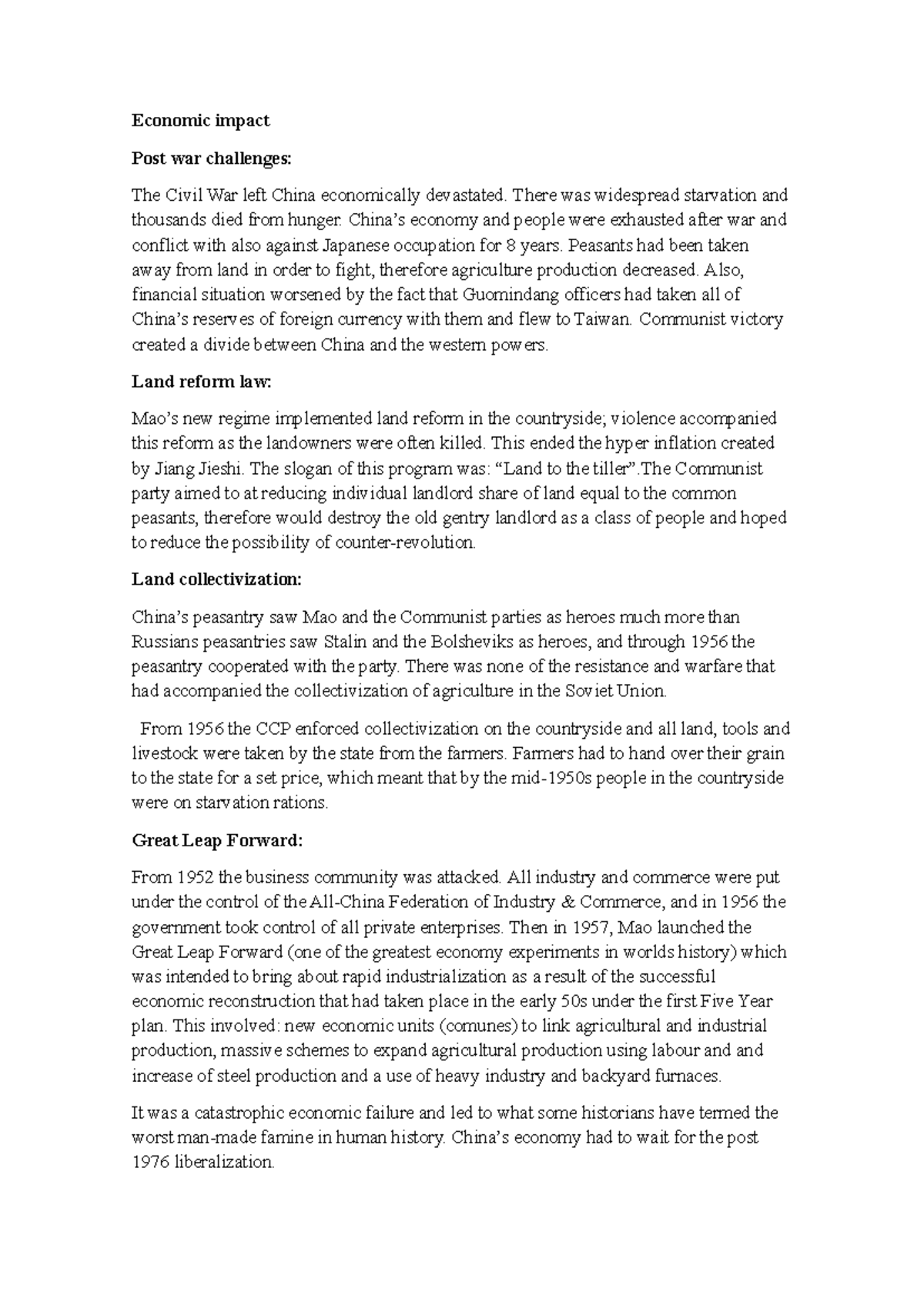 Economic effects chineses cw - Economic impact Post war challenges: The ...