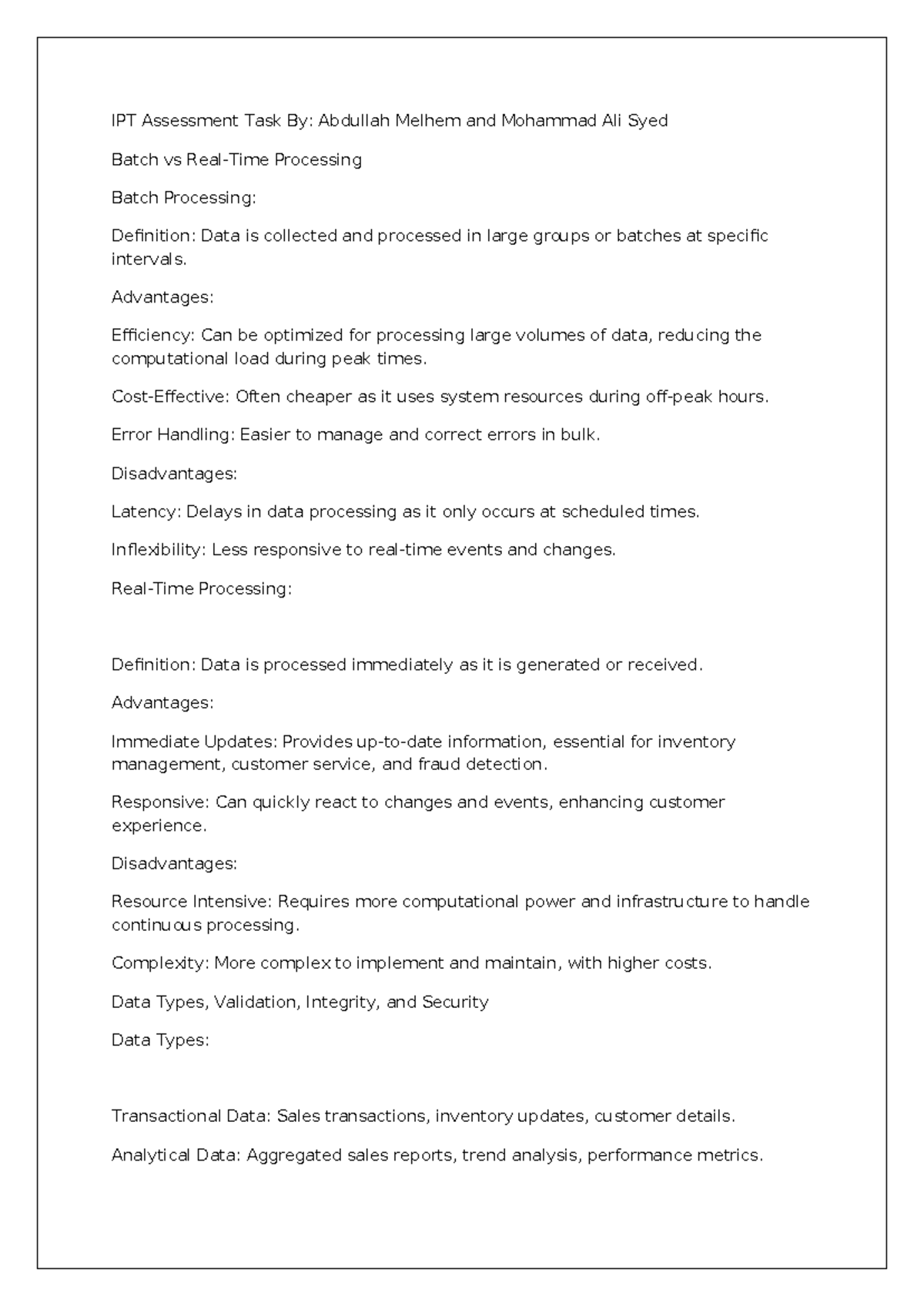 IPT Assessment Task By Abdullah Melhem and Mohammad Ali Syed ...