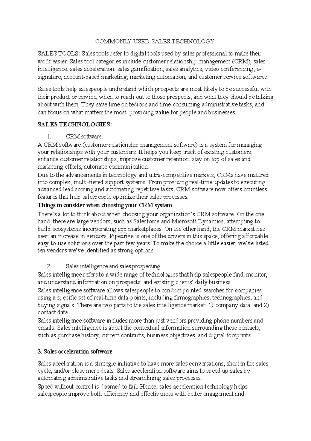 Commonly USED Sales Technology - BBA - SPPU - Studocu