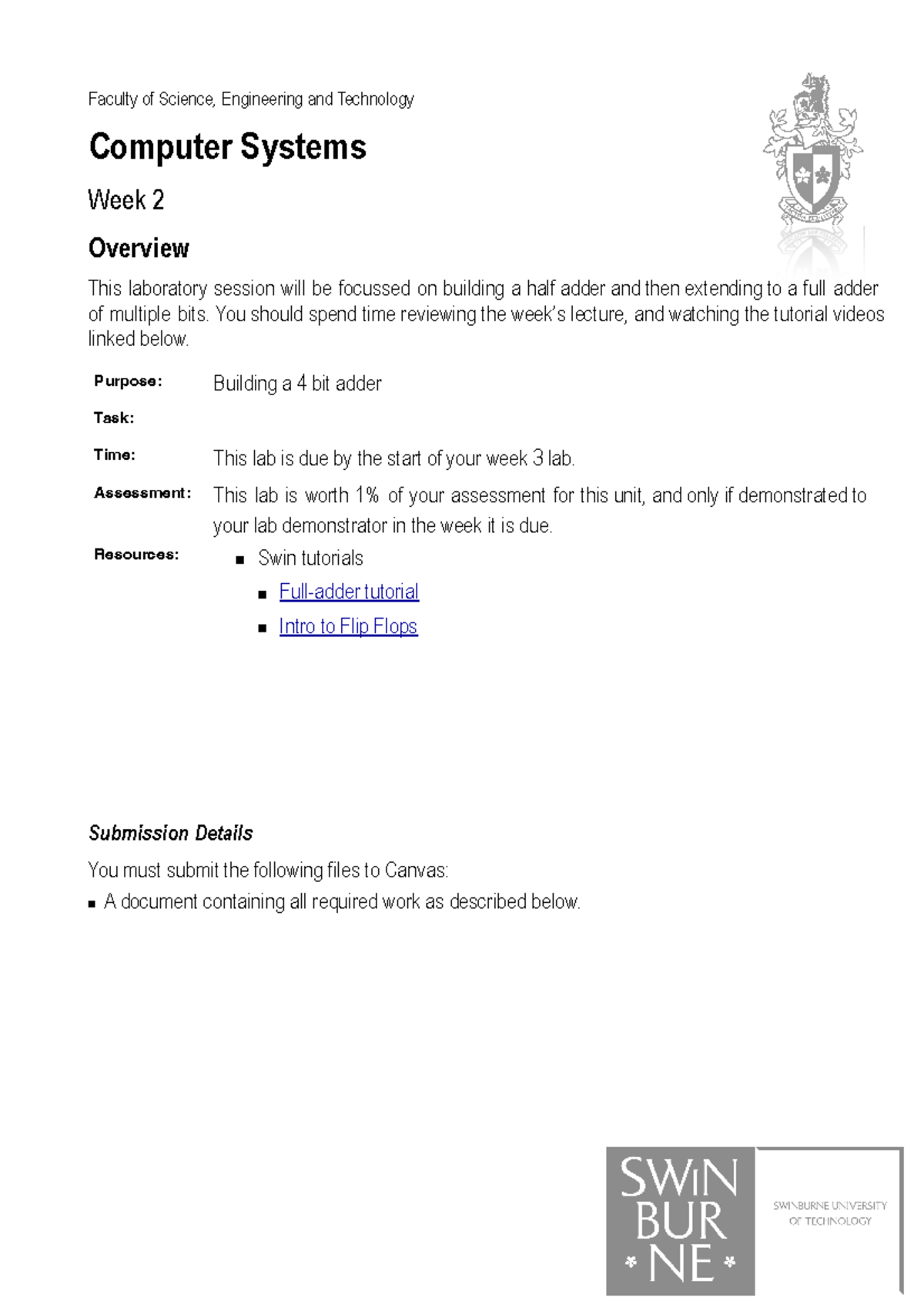 Week2 Lab - THIS IS THE LAB 2 - Faculty of Science, Engineering and ...