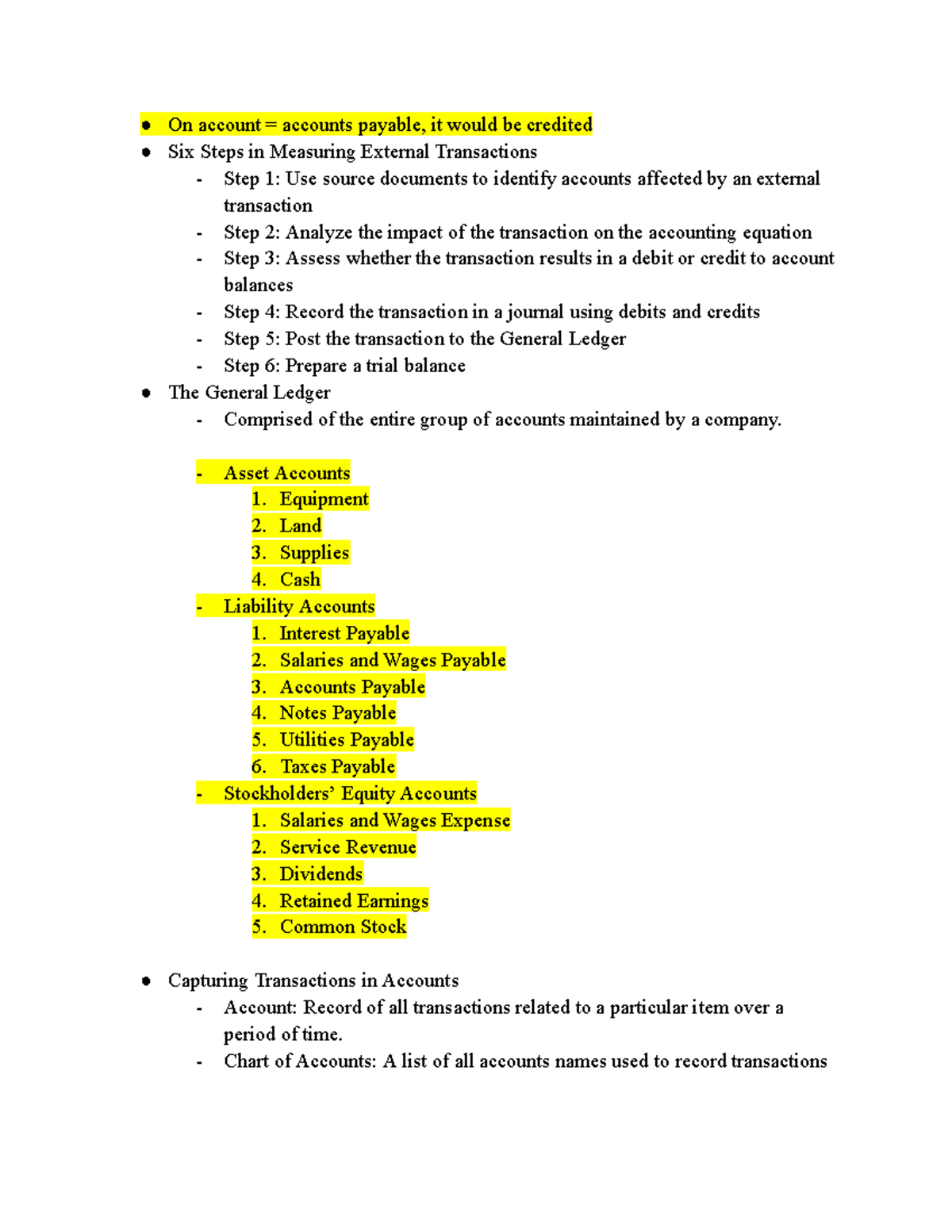 ACC 210 - Module Two Lecture Two Notes - On account = accounts payable ...