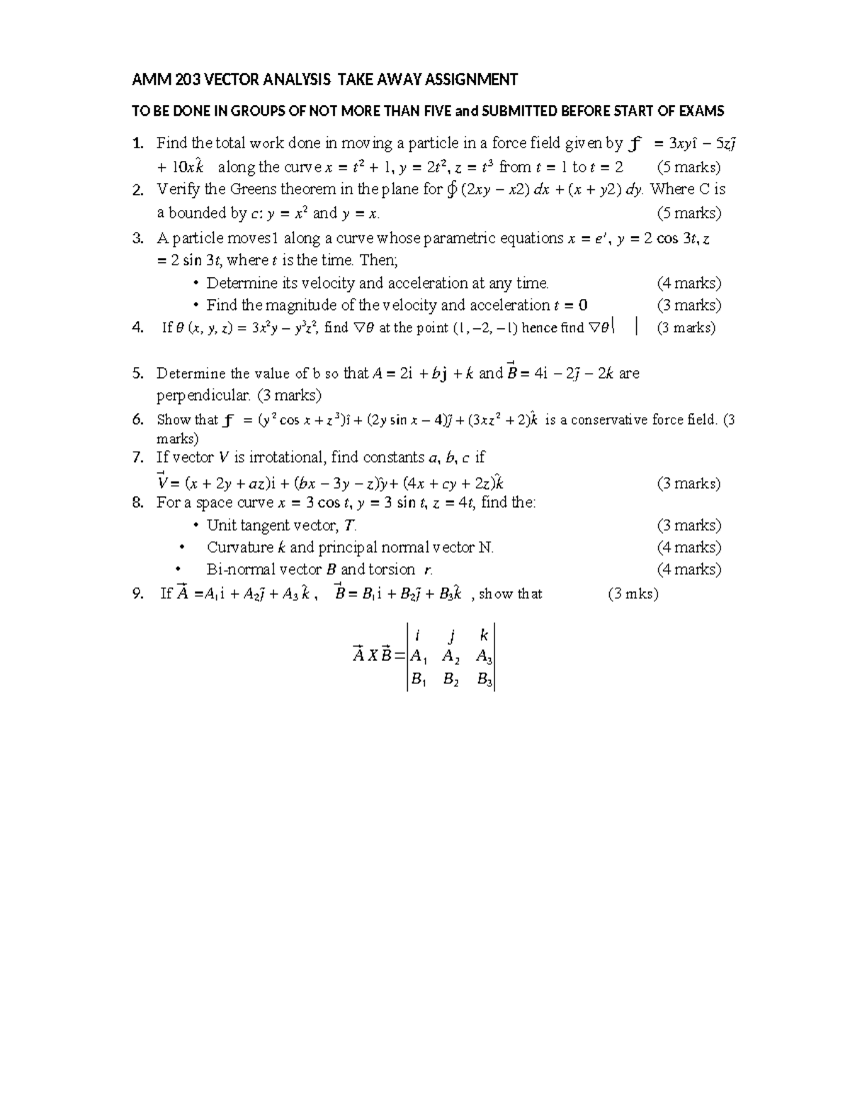 AMM 203 TAKE AWAY Assignment - AMM 203 VECTOR ANALYSIS TAKE AWAY ...