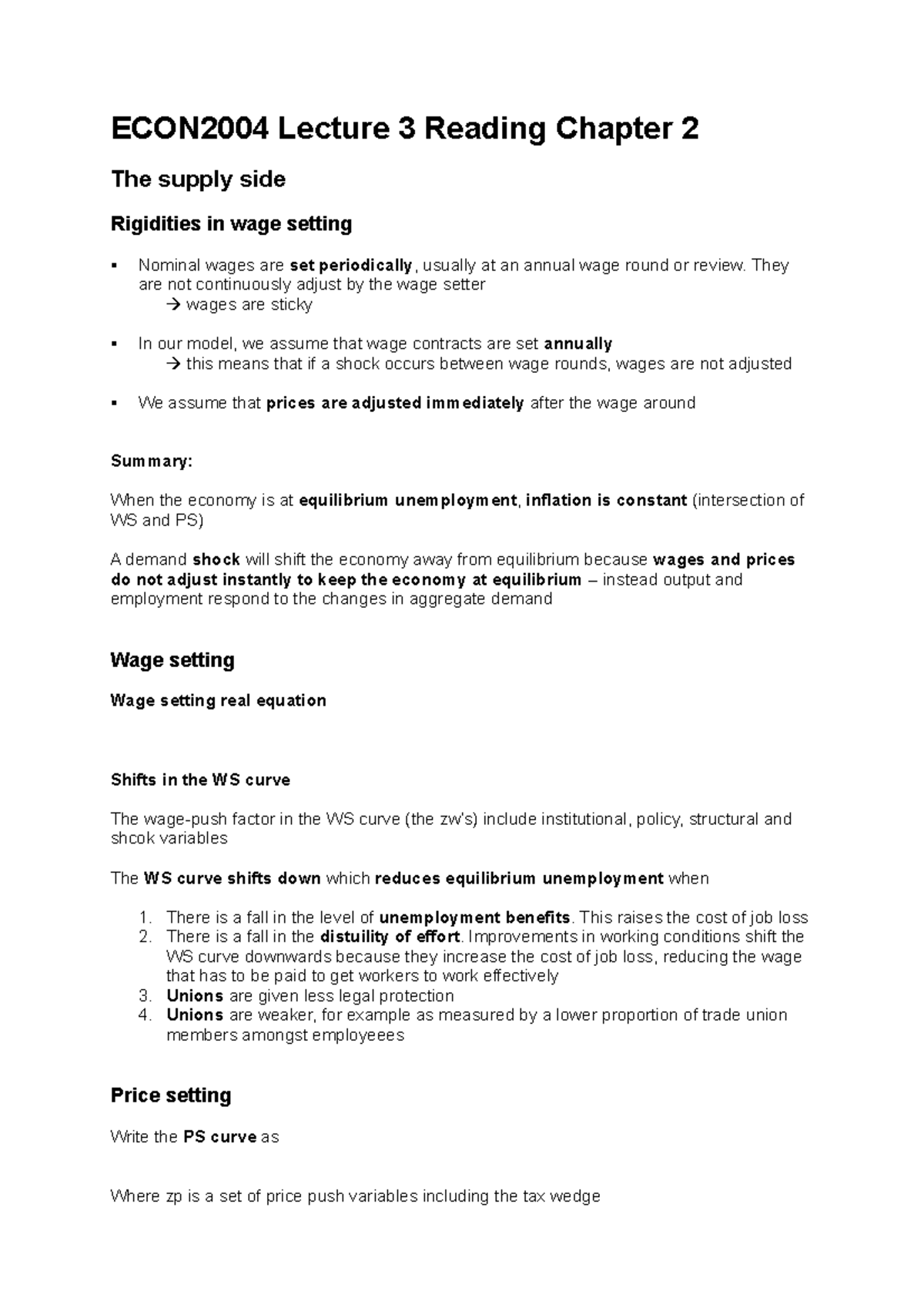 ECON2004 Term 1 Lecture 3 Reading Chapter 2 - ECON2004 Lecture 3 Reading Chapter 2 The supply ...
