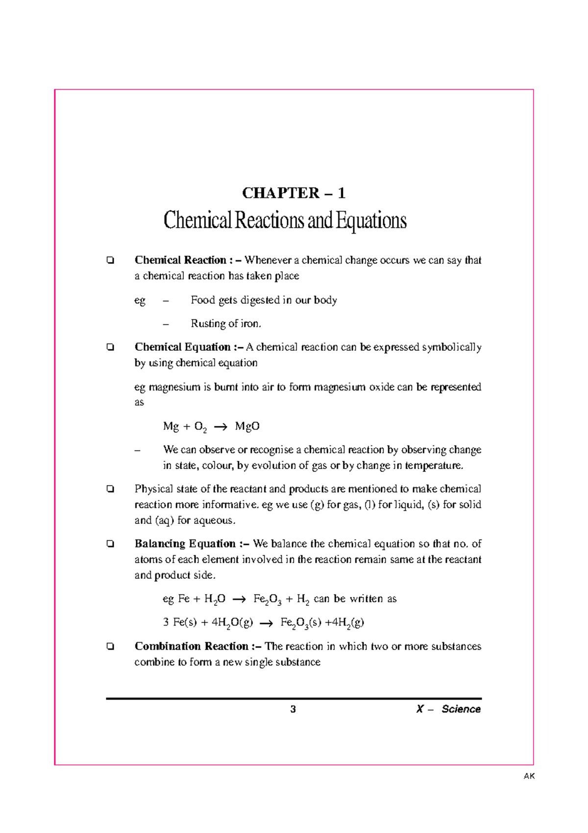 10 science notes 01 Chemical Reactions and Equations 1 - 3 X – Science ...