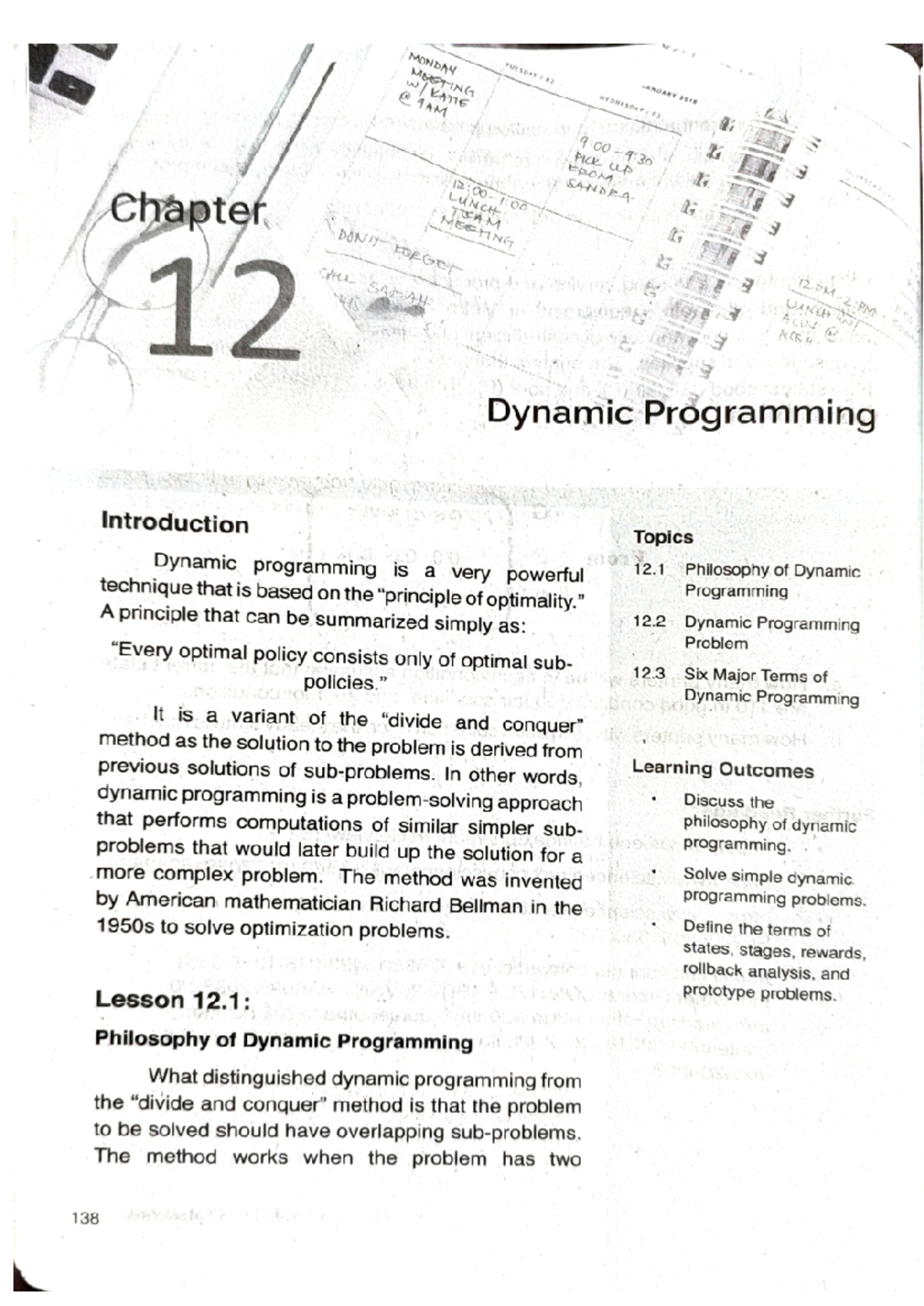 Dynamic-Programming - Basta - MONDAY WILTING 9:00 PICK Chapter LUNCH 12 Dynamic Programming ...