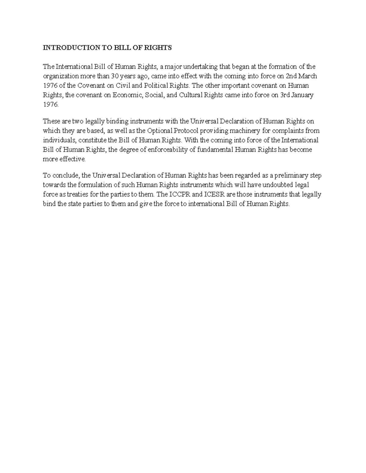 Introduction TO BILL OF Rights - INTRODUCTION TO BILL OF RIGHTS The ...