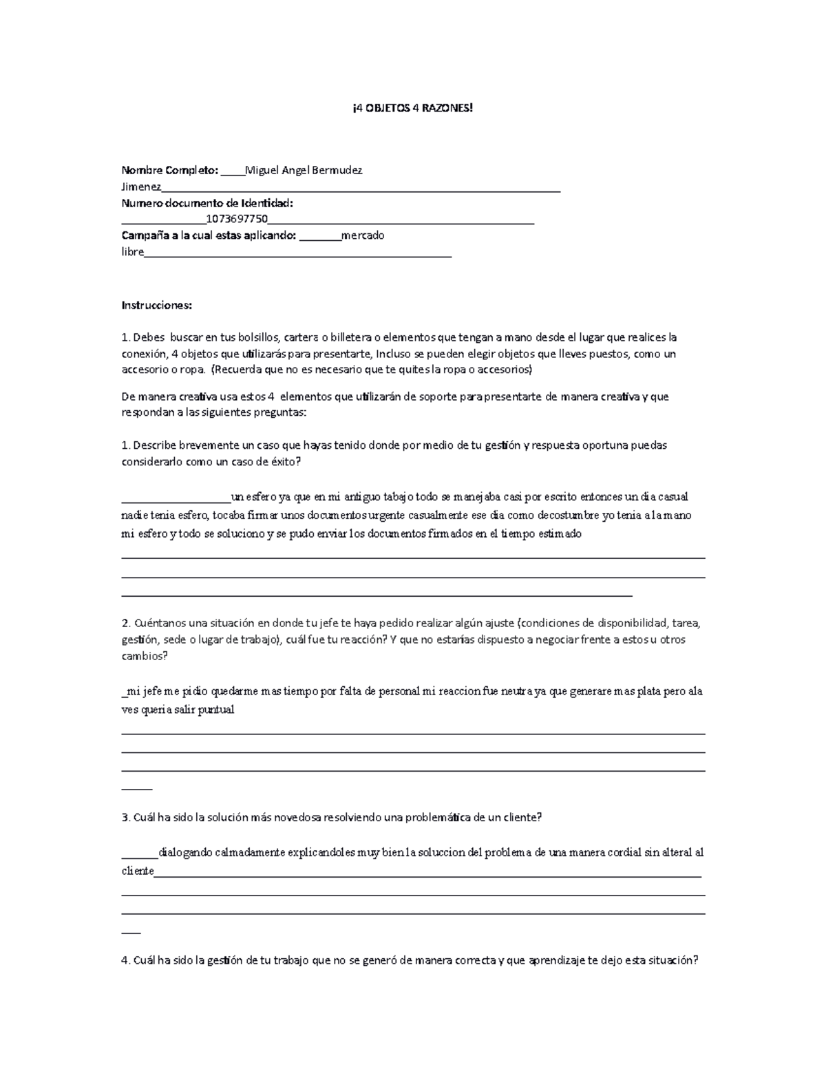 4 Objetos 4 Razones - apuntes - ¡4 OBJETOS 4 RAZONES! Nombre Completo ...