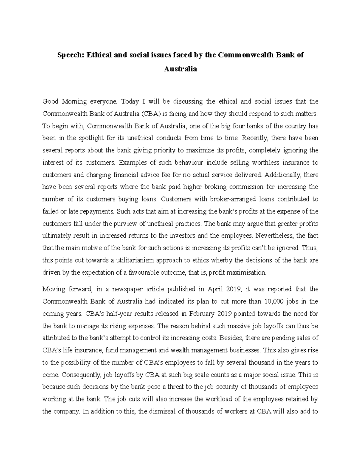 Succeeding in Business - Speech: Ethical and social issues faced by the ...