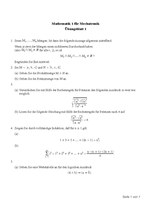Mathematik 1 für Mechatronik Übungsblatt 2 - Prüfen Sie, ob die ...