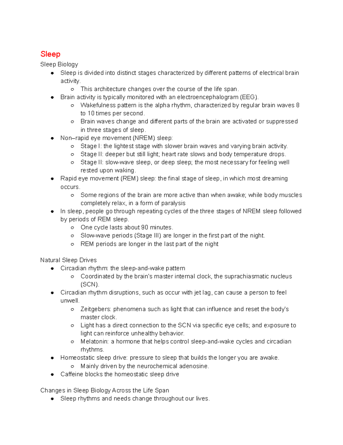 HTH 2513 Sleep - Notes - Sleep Sleep Biology Sleep is divided into ...