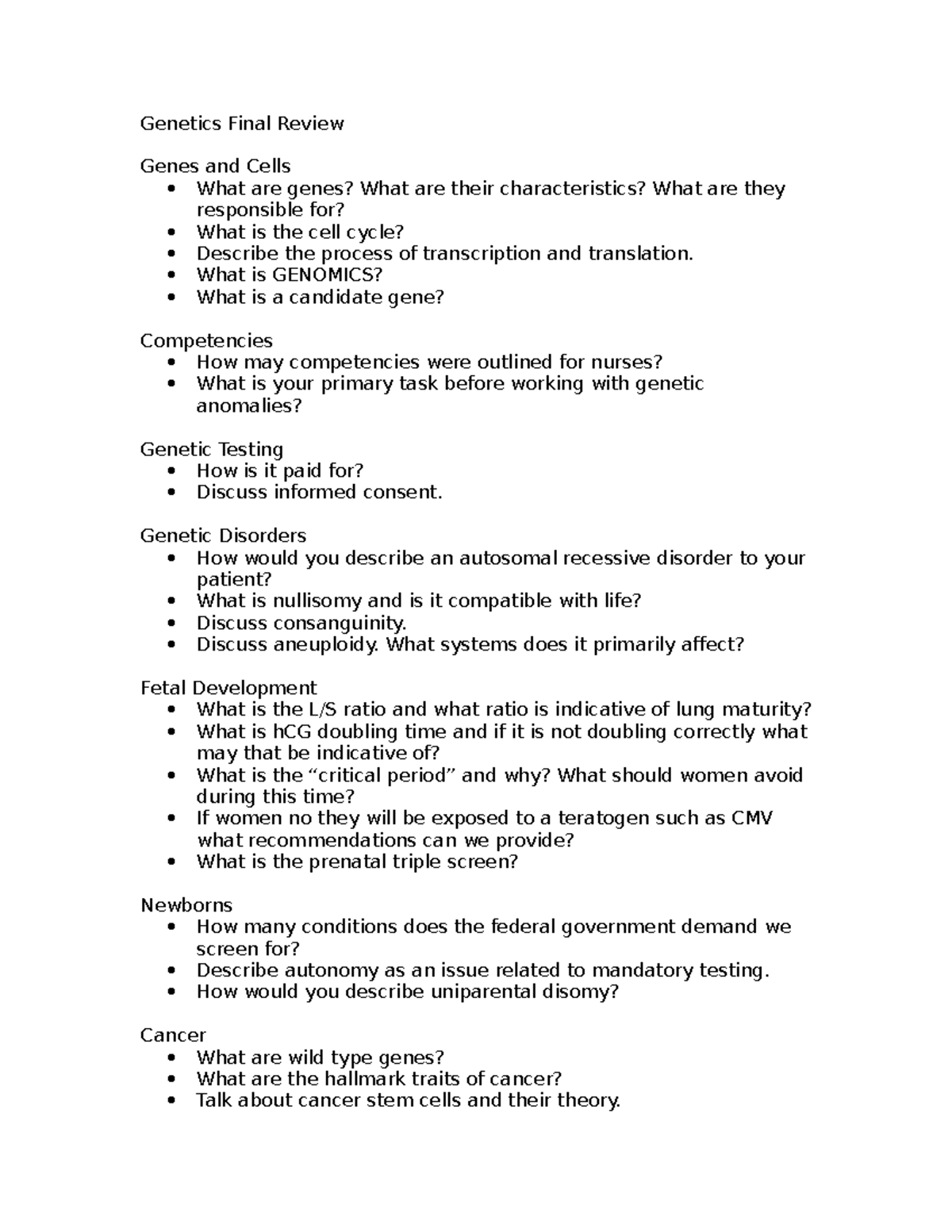 Genetics Final Review - Genetics Final Review Genes and Cells What are ...