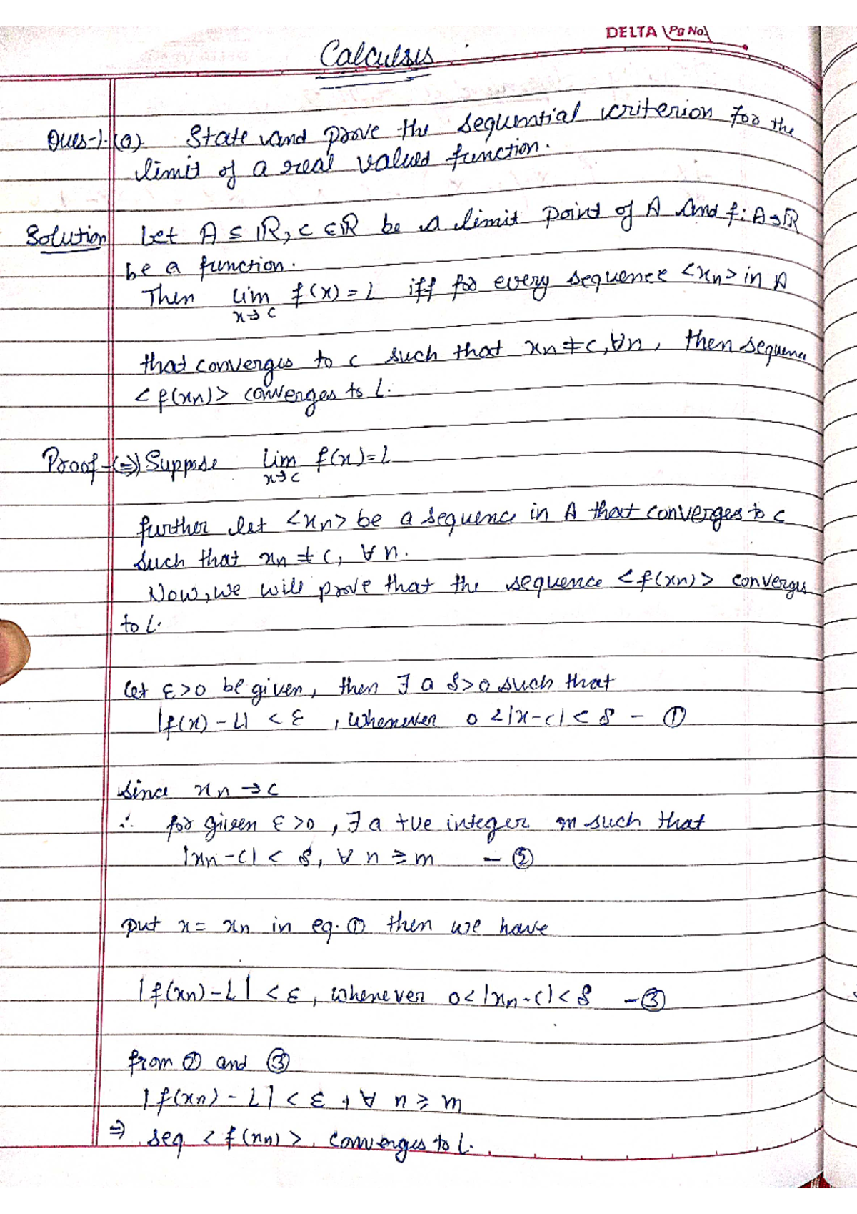 Calculus pyq solution - DELTA Pg No. Calculsis (0) State and prove the ...