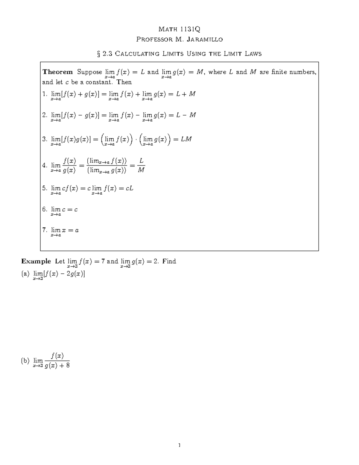 2 3 Notes - some practice problems for the test. - Math 1131Q Professor ...